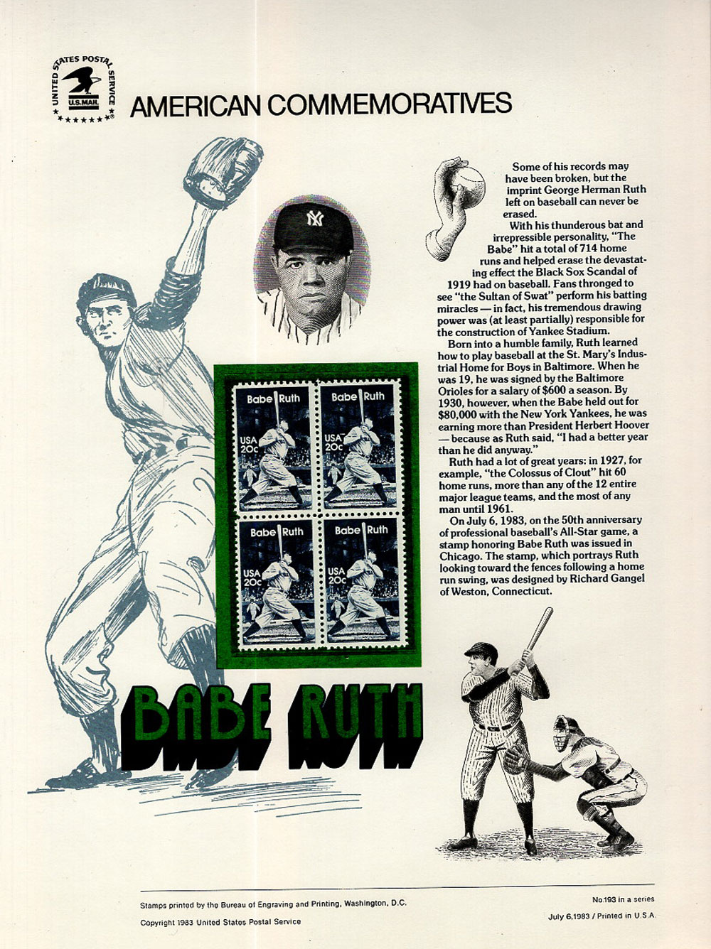 1983 Babe Ruth - U.S. Postage Stamps - Baseball Life
