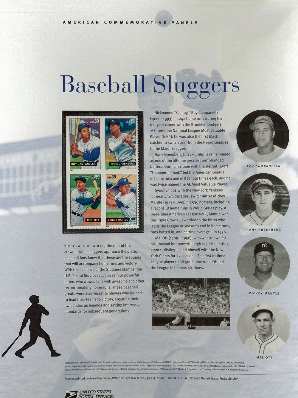 2006 Baseball Sluggers - U.S. Postage Stamps - Baseball Life